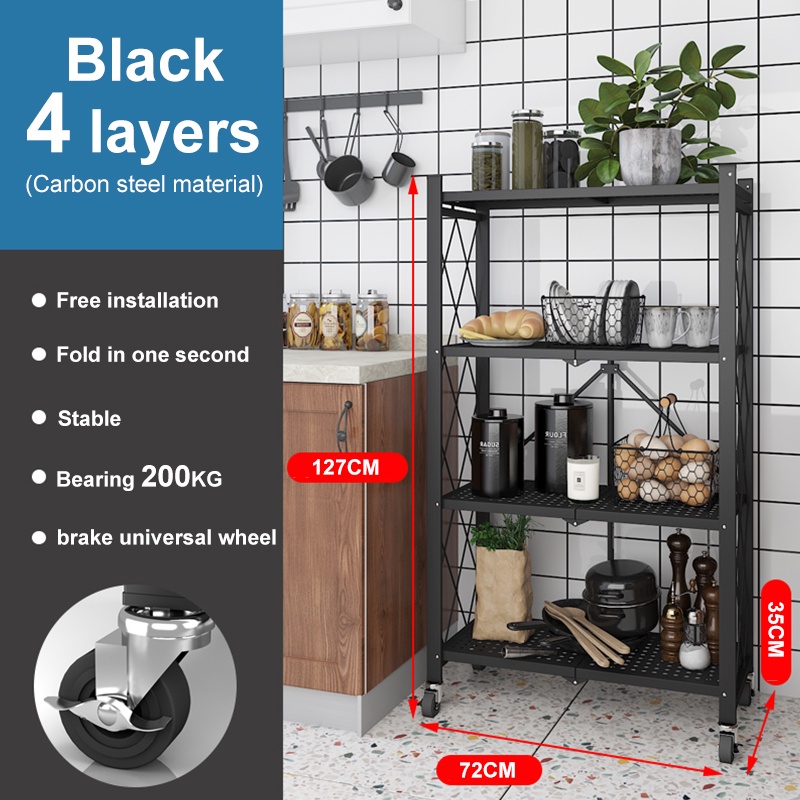 【Foldable】Kitchen Rack organizer Foldable Rack 5 layer Metal Rack steel ...
