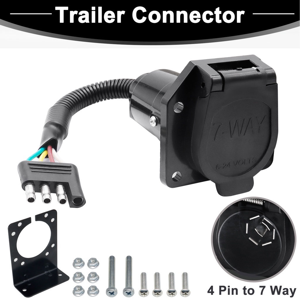 4 Pin Flat to 7 Way Round Blade Trailer Plug Adapter RV Tow Truck Light Wire Wiring Connector ...