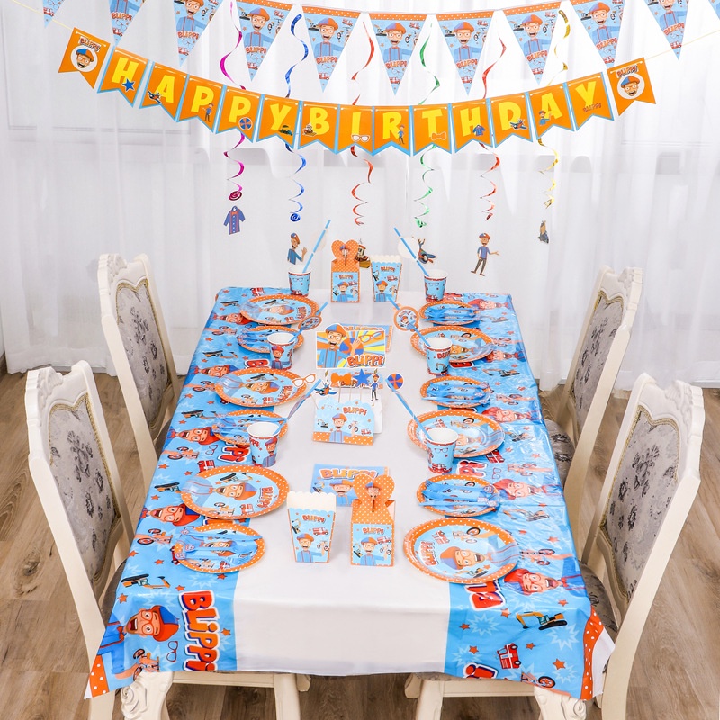 Blippi Charming Toy Paper Cups Plates Banner Straw Balloon Kids Decor ...