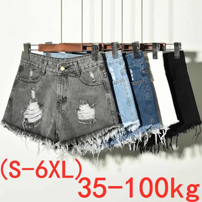 Lenbach Plus Size S-6XL Korean High Waist Tattered Denim Short For ...