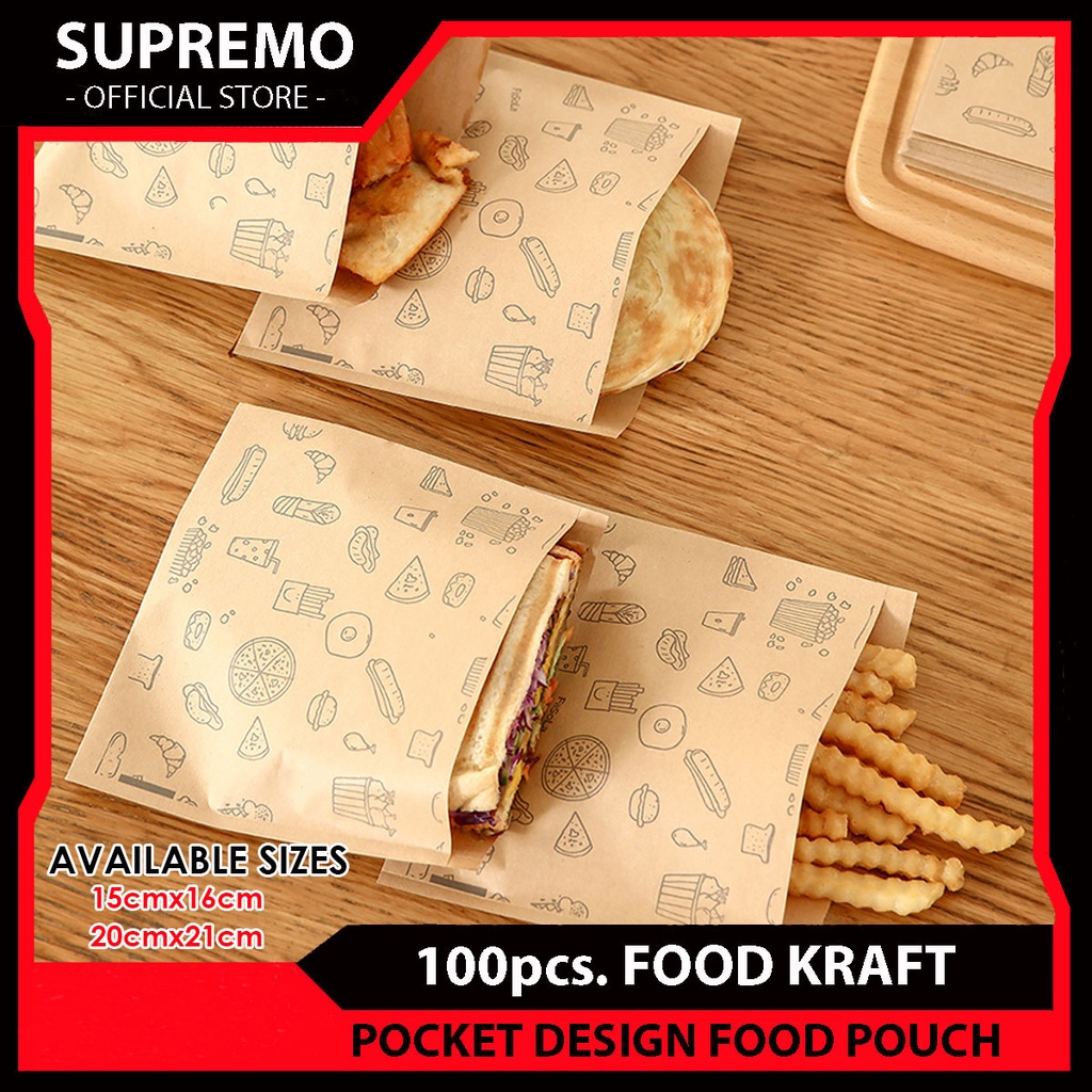 100pcs.Disposable Wrapper Food Kraft Paper Food Packaging Sandwich Burger Packaging 15x16cm ...