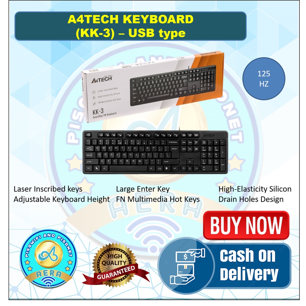 A4Tech KK-3 Wired Keyboard Black USB | High Quality keyboard for desktop computer pc set ...