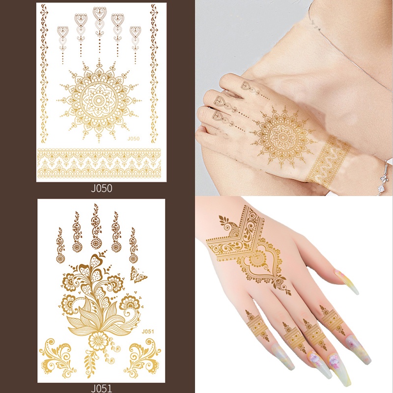 Waterproof Temporary Gold Bronzing Indian Henna Hand Tattoo Sticker ...