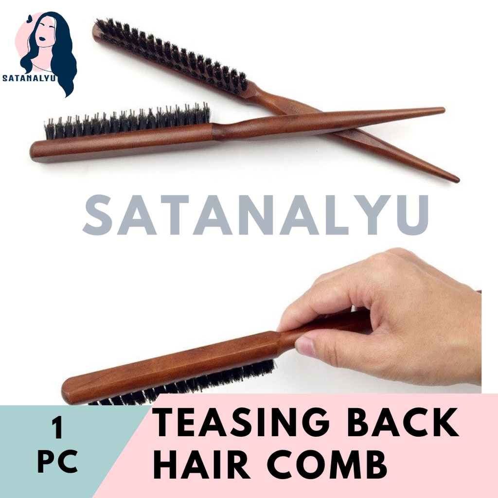 1pc New Salon Comb Hair Teasing Brush Wooden Handle Back Comb | Shopee ...