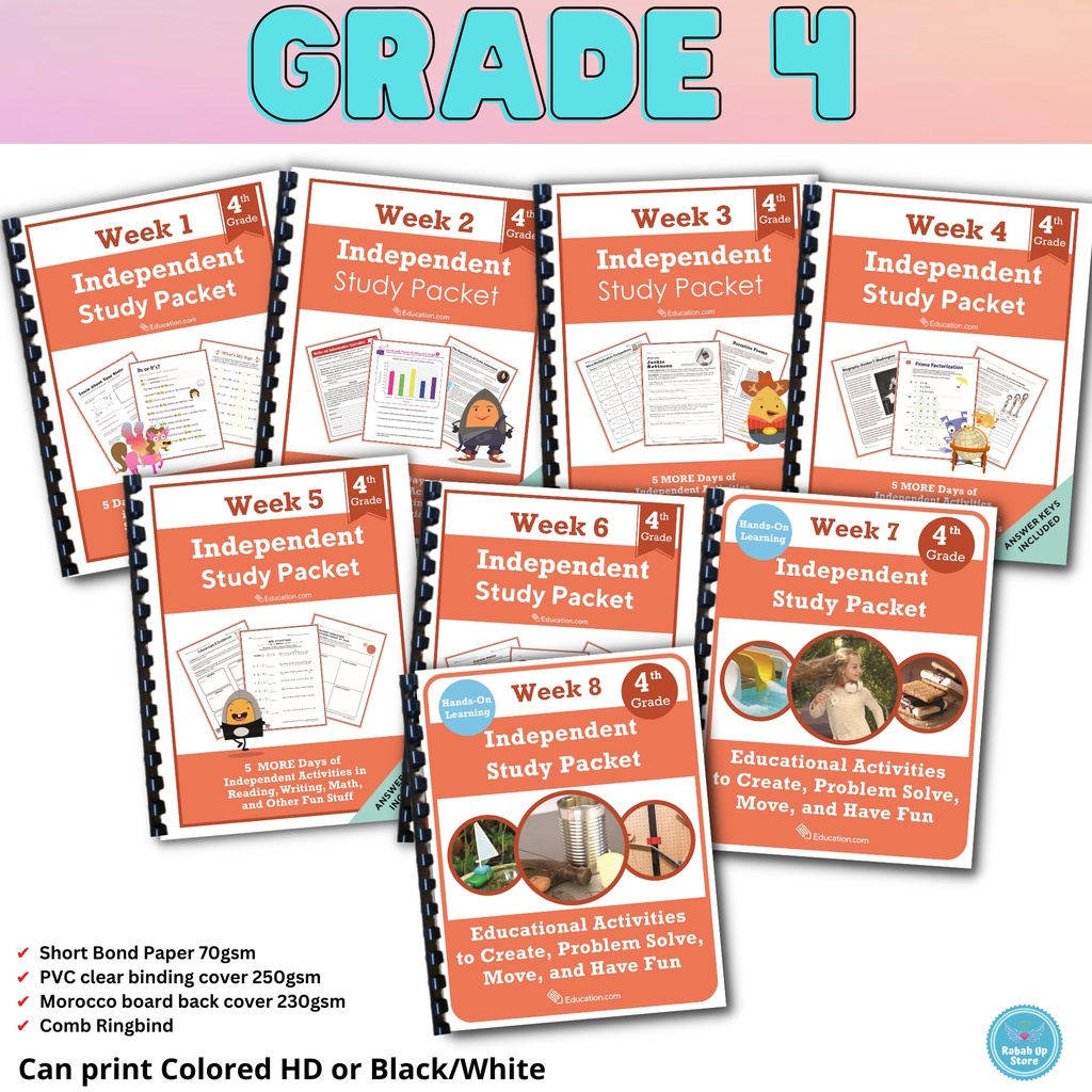 GRADE 4 Independent Study Pack Worksheet/Workbook HomeSchool Learning ...