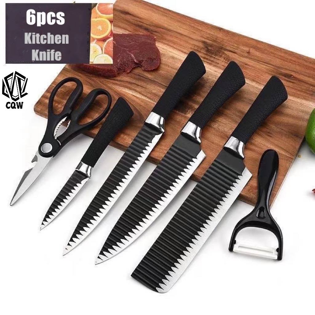 CQW 6PCS Kitchen Knife Set Colorful Stainless Steel Cleaver Scissor ...