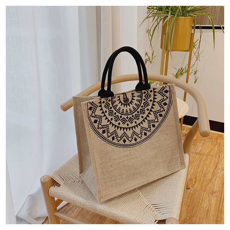 Flax Jute Tote Bag for Women Large Beach Bag Straw Tote Handbag Woven ...
