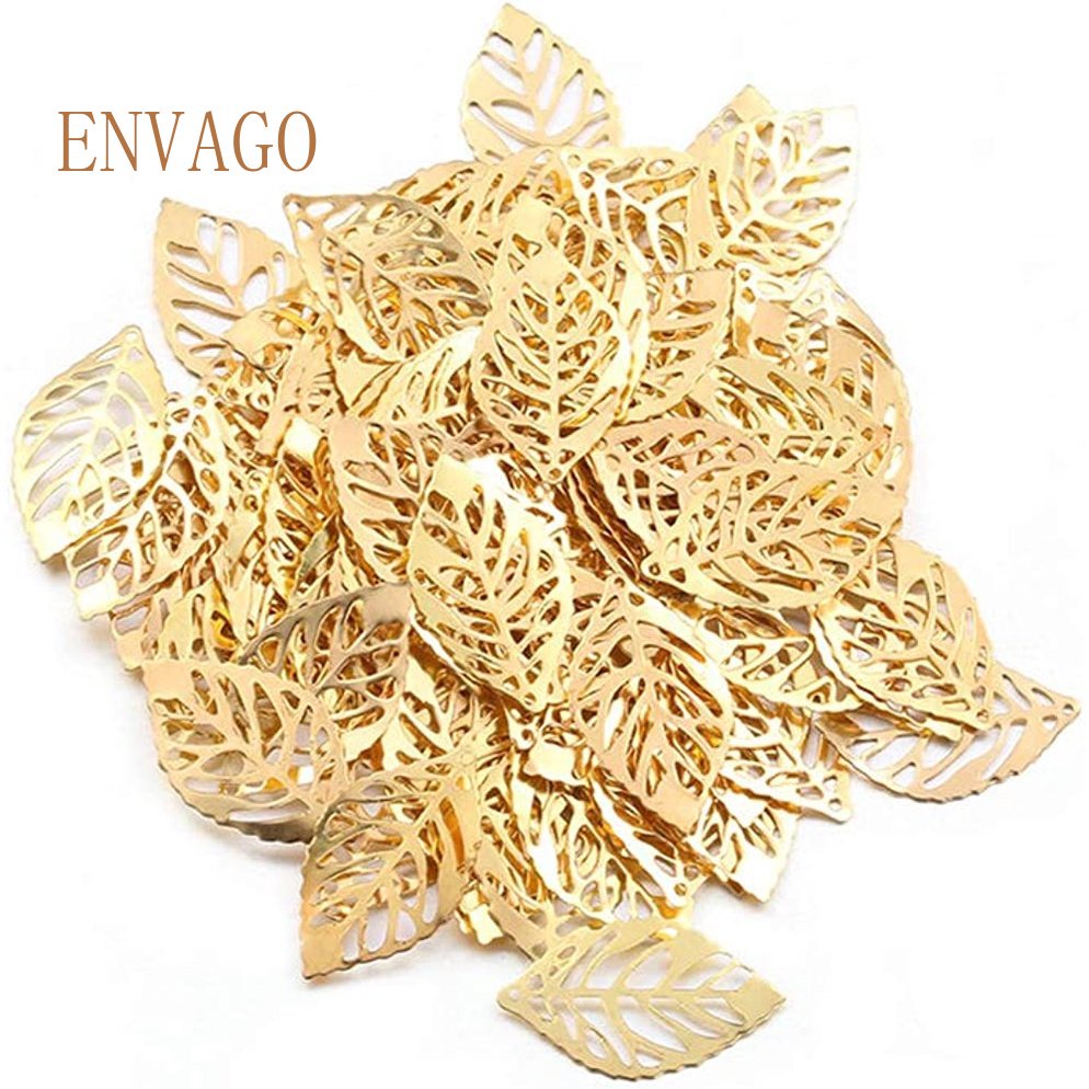 100PCS Hollow Leaf Charms Oranaments Pendants Metal Hollow Tree Leaves ...