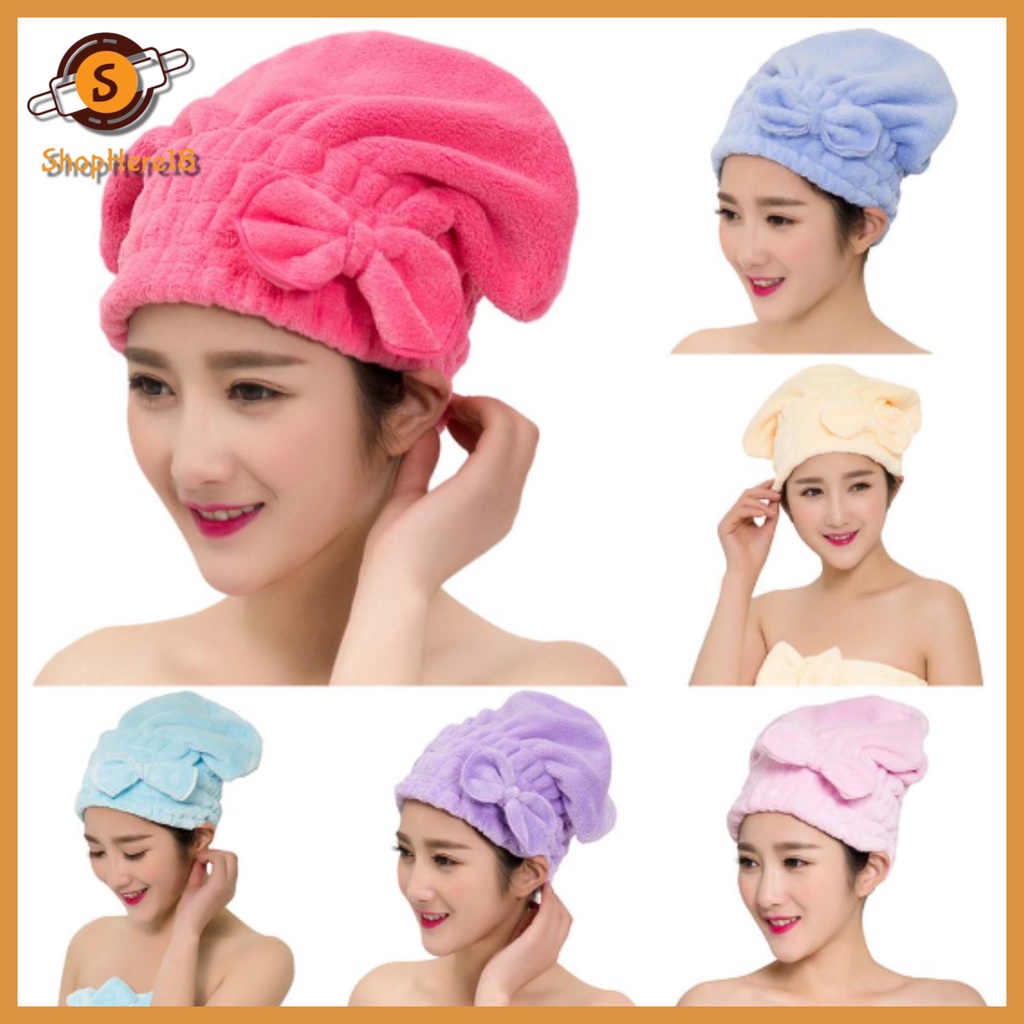 IKQPH 1Pcs Cute Bowknot Bathroom Hair Towel, Ladies Cap Bathing Drying ...