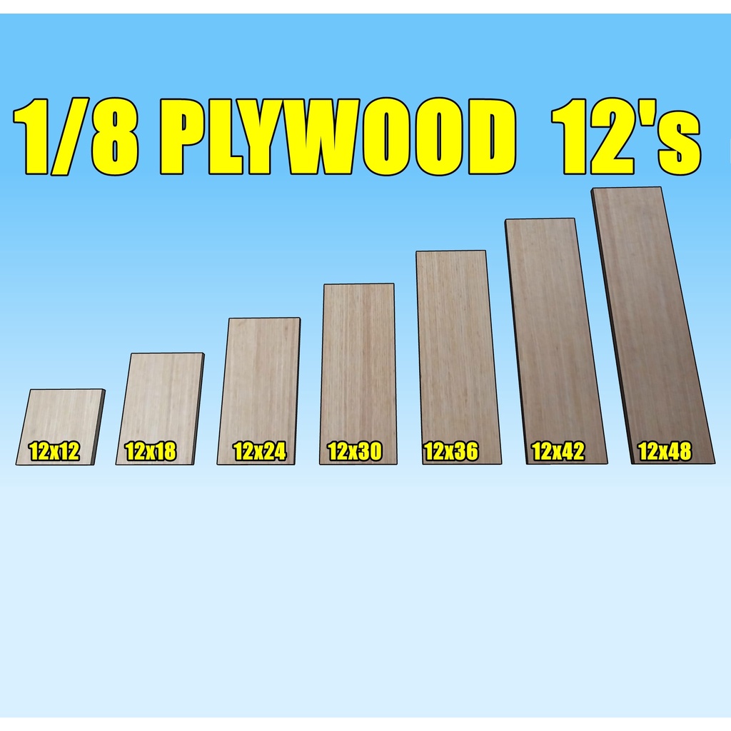 1/8 PLYWOOD (3mm thick) 12x12 12x18 12x24 12x30 12x36 12x42 12x48 12x54 ...