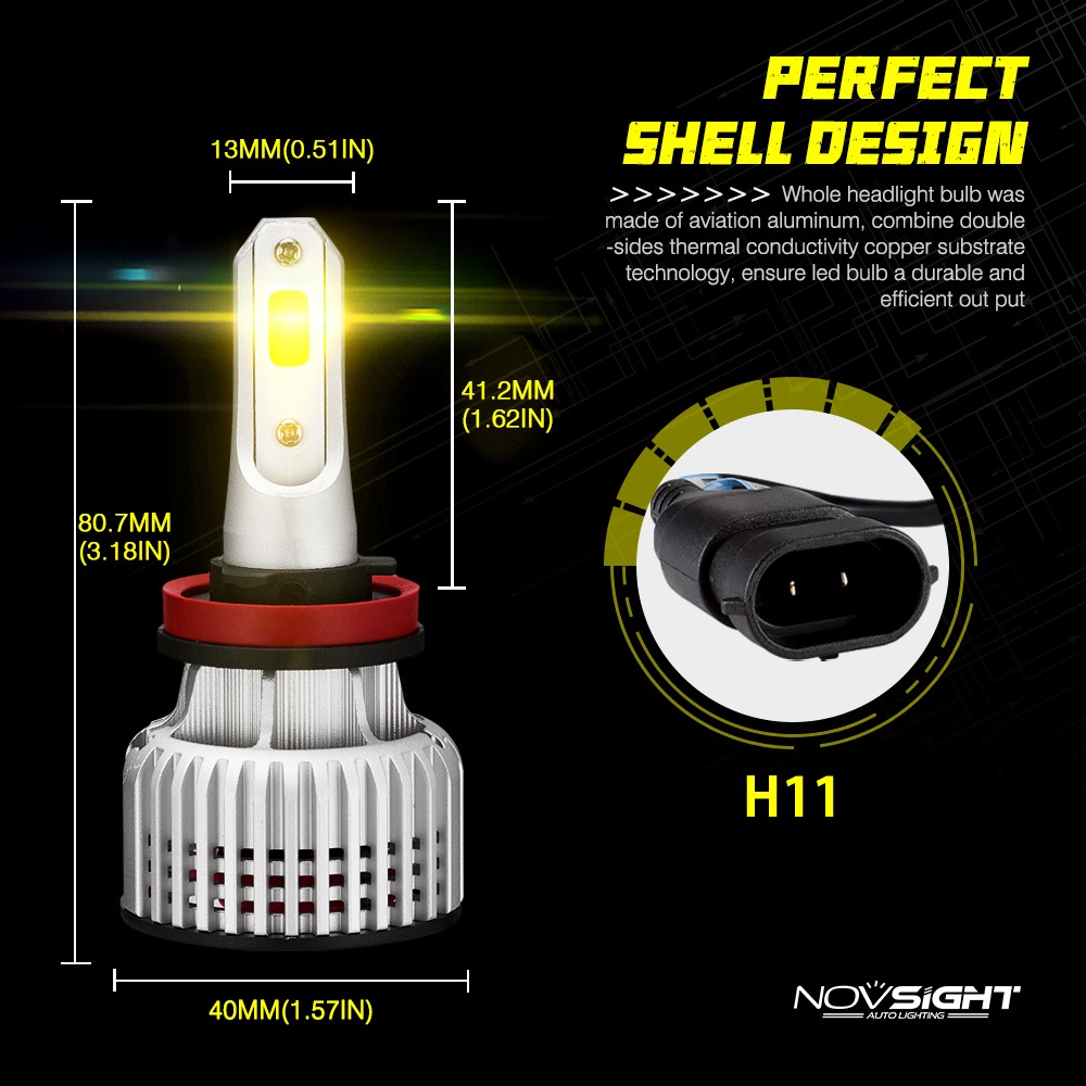 Novsight Fog Light H11 Yellow 10000LM 100W H4 Car LED Headlight Light A ...