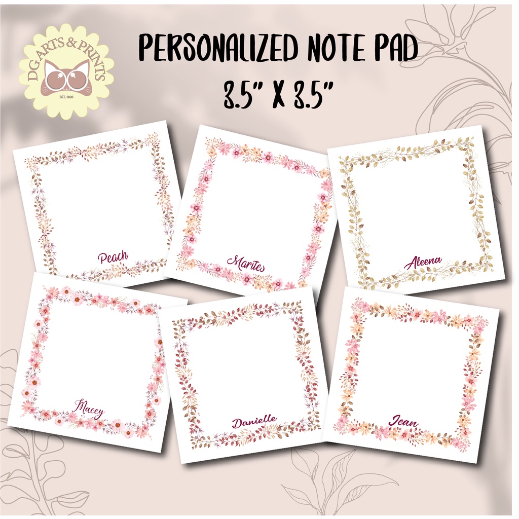 Personalized Notepads Memo Pad 3.5x3.5 │ Flower Border Design │ Meraki ...