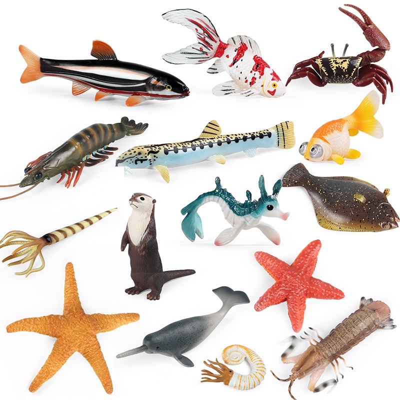 Sea Life Animals Toy Shark Squid Shrimp Goldfish Starfish Crab Model ...