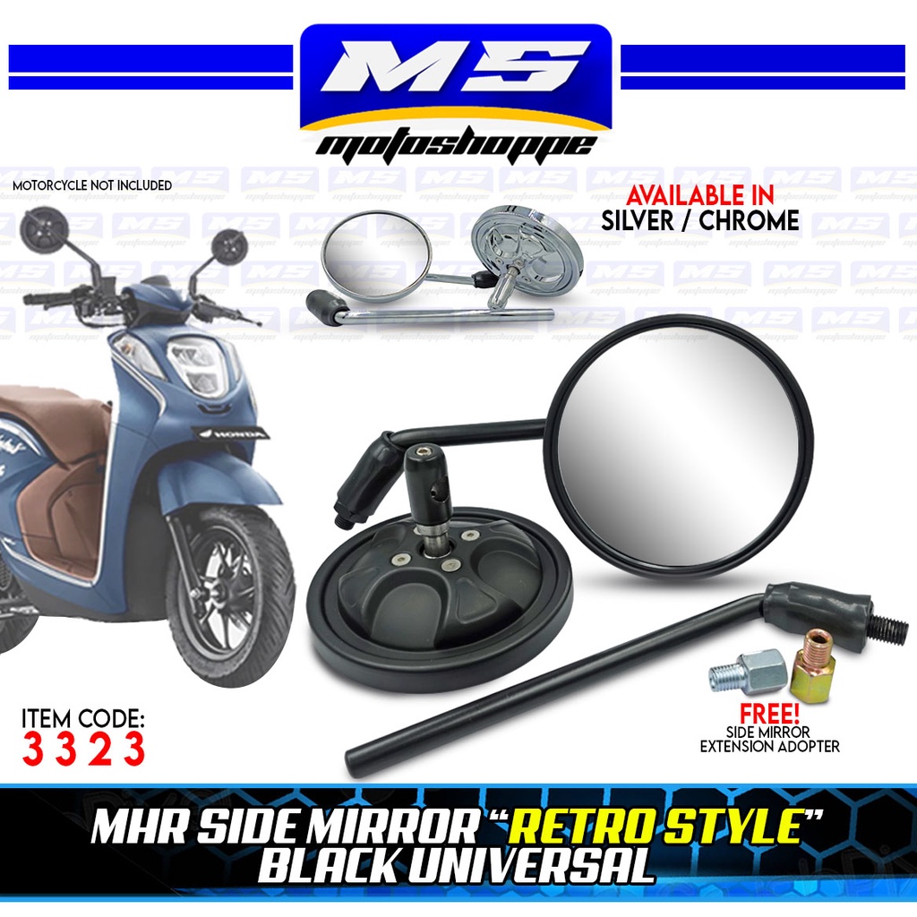 MHR SIDE MIRROR 3323 "RETRO STYLE" BLACK UNIVERSAL - MOTOSHOPPE ...