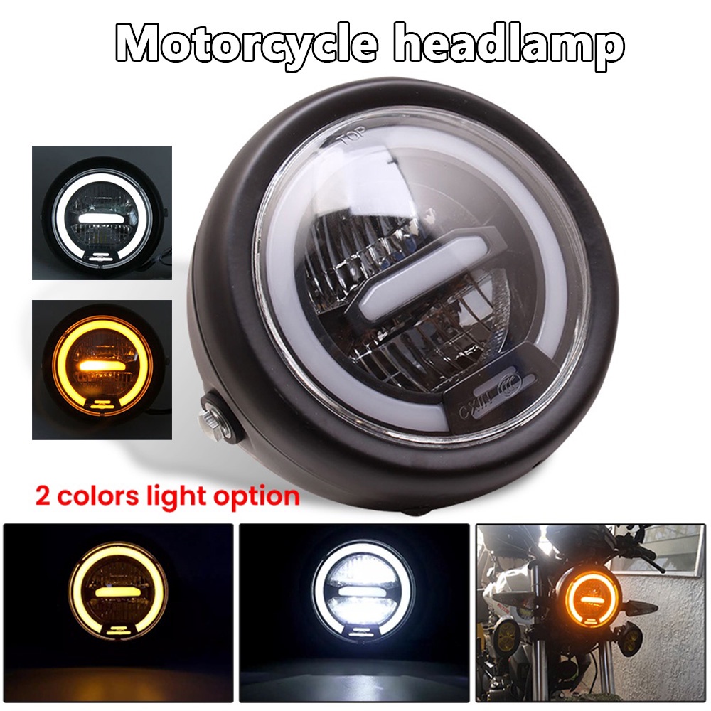 Motorcycle LED Headlight Universal Retro Cafe Racer Metal Headlamp ...