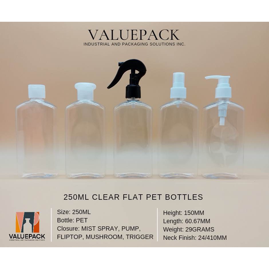250ML CLEAR FLAT BOTTLE WITH CLOSURES | Shopee Philippines