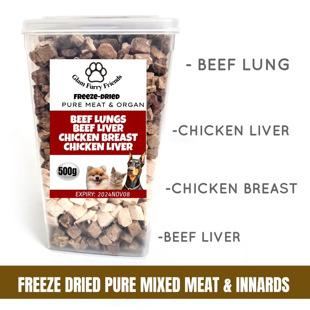 FREEZE DRIED PURE MIXED MEAT & INNARDS BEEF LUNGS/LIVER, CHICKEN LIVER ...