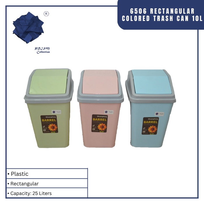 6506 Rectangular Colored Trash Can 10L with swing top lid | Shopee ...