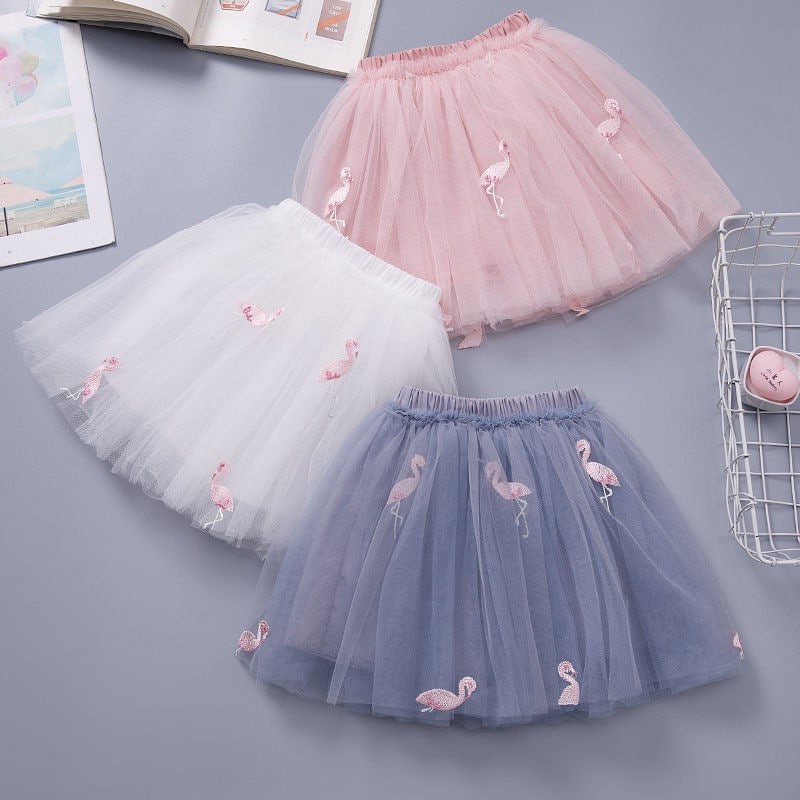 Kids Fashion Mini Skirt Lace Tutu Skirt Cute Flamingo Design Ballerina ...