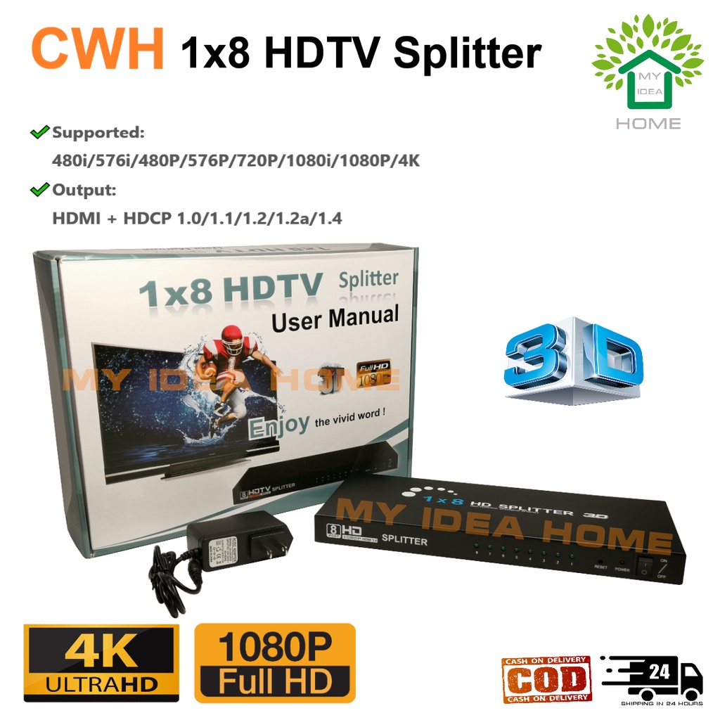 CWH 1x8 8 Ports 4K HDMI Powered Splitter 1x8 Powered Amplifier Splitter ...