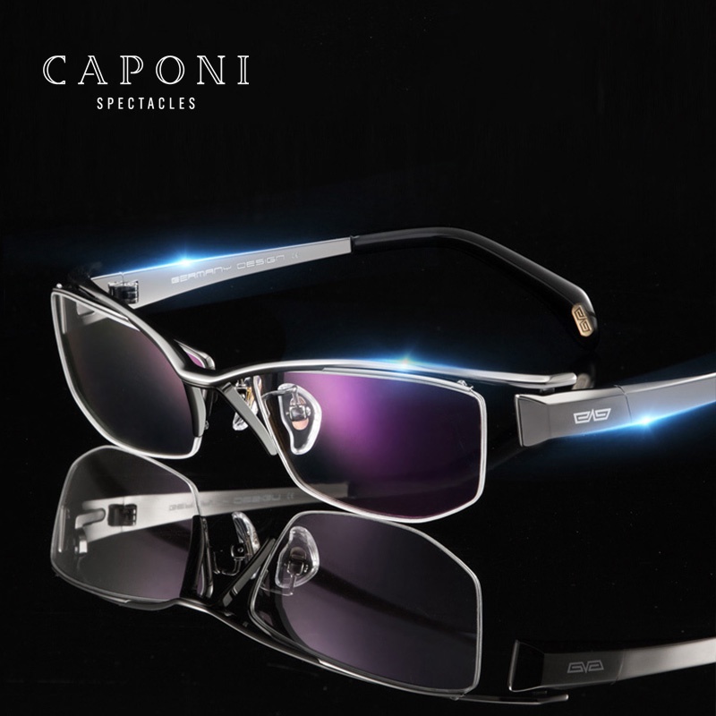 CAPONI Pure Titanium Men's Glasses Semi-Rimless Business Anti Blue ...