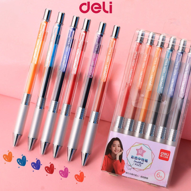 Deli Color Press Gel Pen 0.5Mm Full Needle Tube 6Pcs | Shopee Philippines