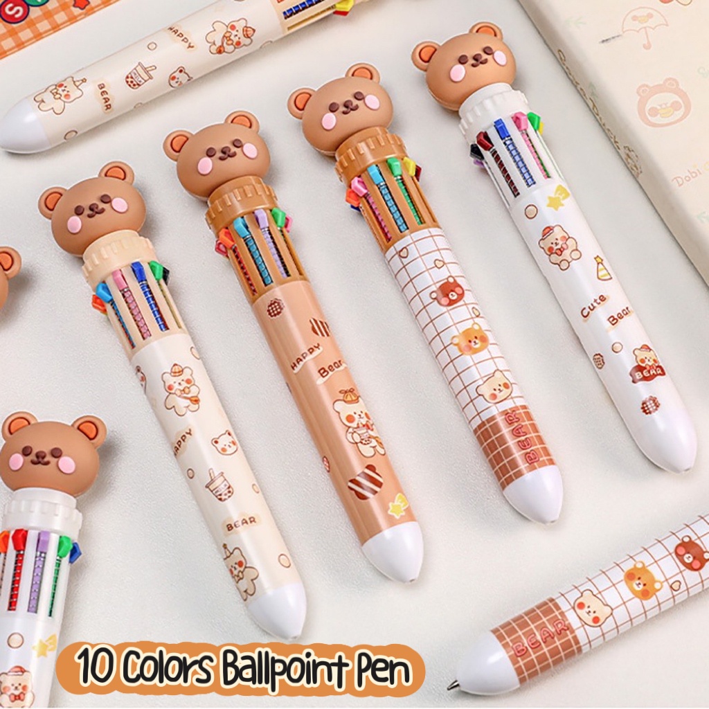 10 Colors Press Ballpoint Pen Cute Bear & Panda Shape Office Pen ...