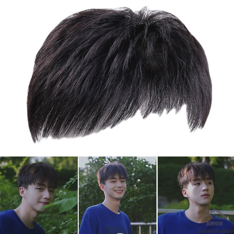 Mens Short Black Toupee 5.1*5.5 Inch Wigs Clips-On Hair Replacement ...