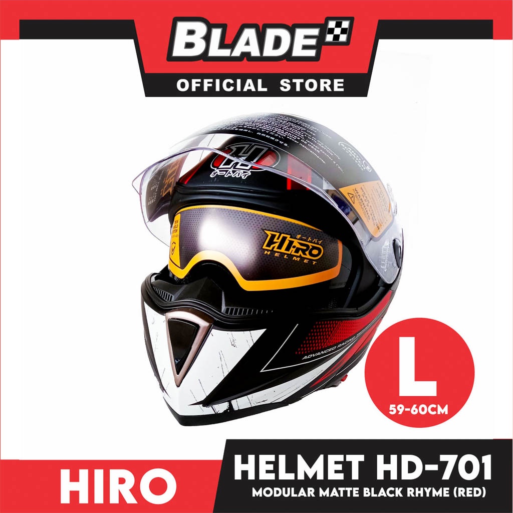 HIRO Helmet FU (Large) HD-701 Matte Black Rhyme Red Color (Modular ...