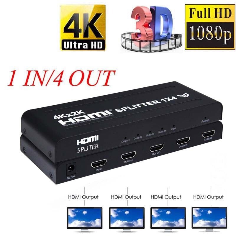 1x4 HDMI Splitter, 1 in 8 Out HDMI Splitter Audio Video Distributor Box ...