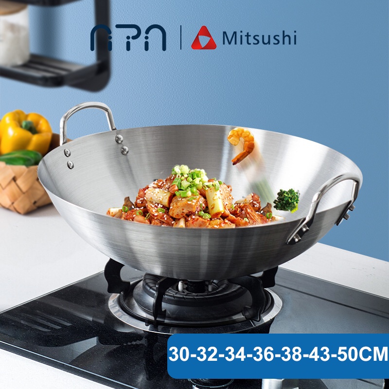 Nipiin Stainless Steel Pan Frying Pan Non Stick Kawali Makapal Big Size Raging Fire Double Ear ...