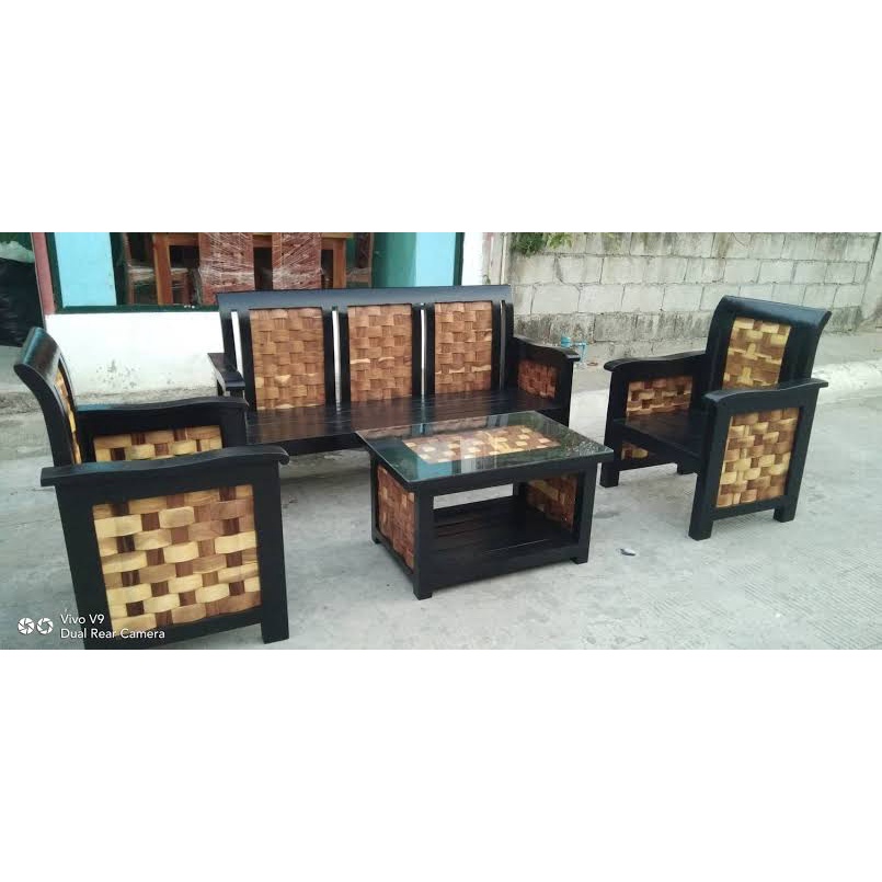 SALA SET WOOD WEAVE DESIGN | Shopee Philippines