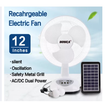 BOSCA Solar Recahrgeable Electric Fan Stand Fan with LED light 2 LED ...