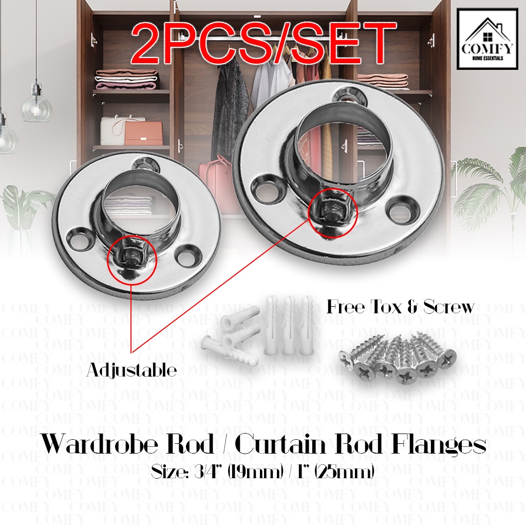 (2PCS/SET) Ordinary Curtain Rod Chrome Alloy Flanges Seat 3/4 1" Inches ...