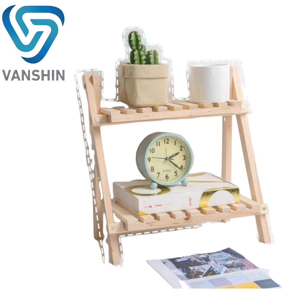 Collapsible Wooden Double Layer Shelf Durable Shelf Flowerpot Spice ...