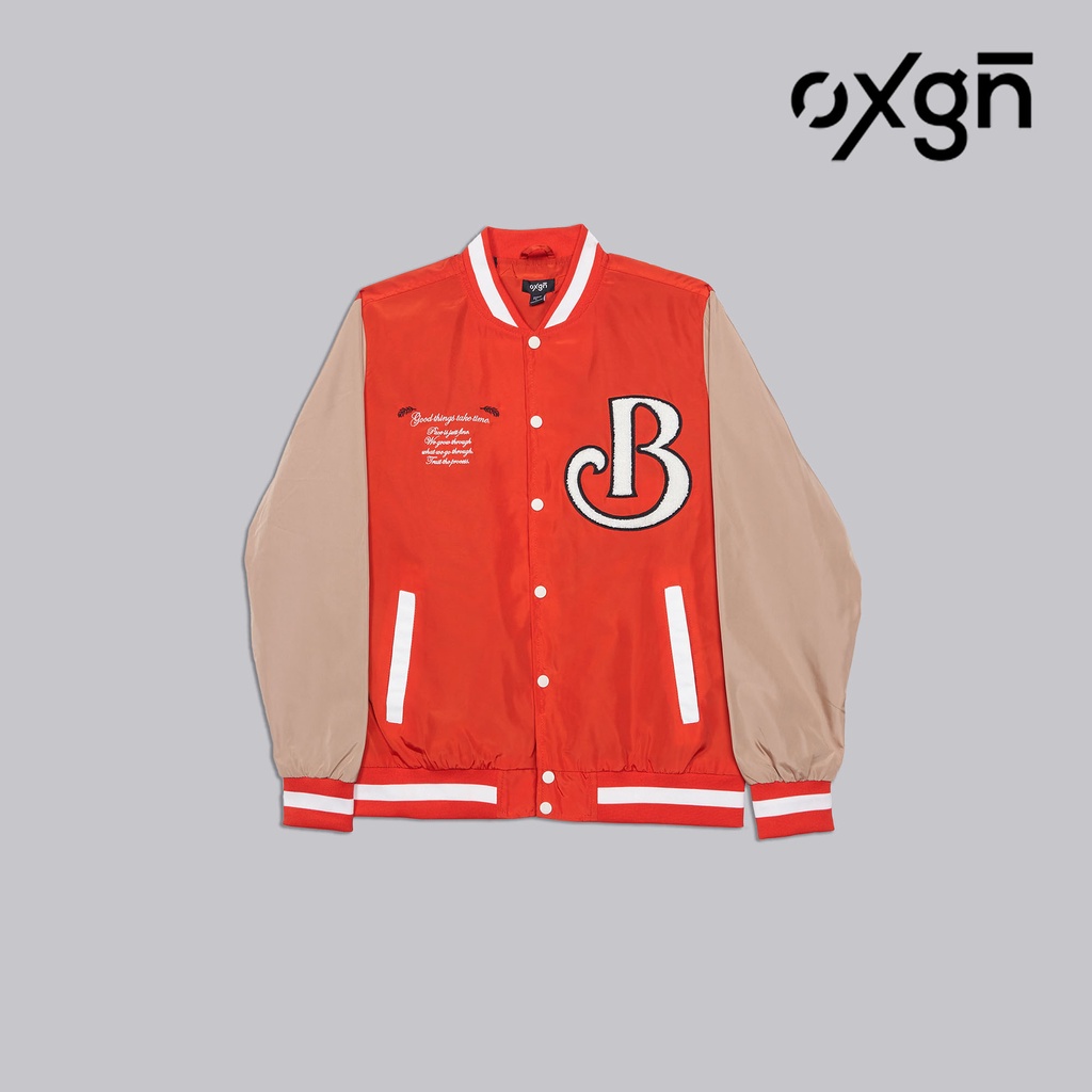 OXGN Varsity Jacket With Patch And Embroidery For Men (Red) | Shopee ...