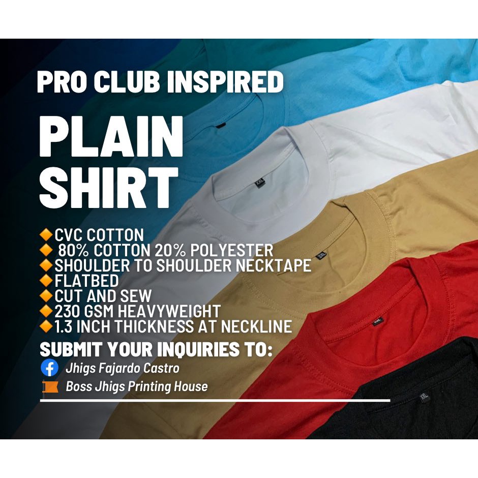 PRO CLUB INSPIRED PLAIN SHIRT CUT AND SEW 230 GSM | Shopee Philippines