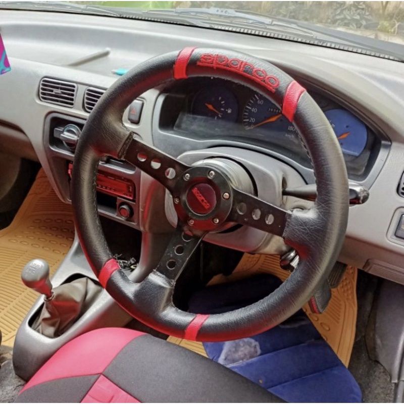 MERAH HITAM Momo Car Racing Steer Steering Wheel 14 inch Cross 3 Spar ...