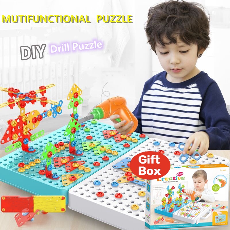 316pcs/Set Kids Electric Drill Screw Puzzle Toy 3D DIY Assembled ...
