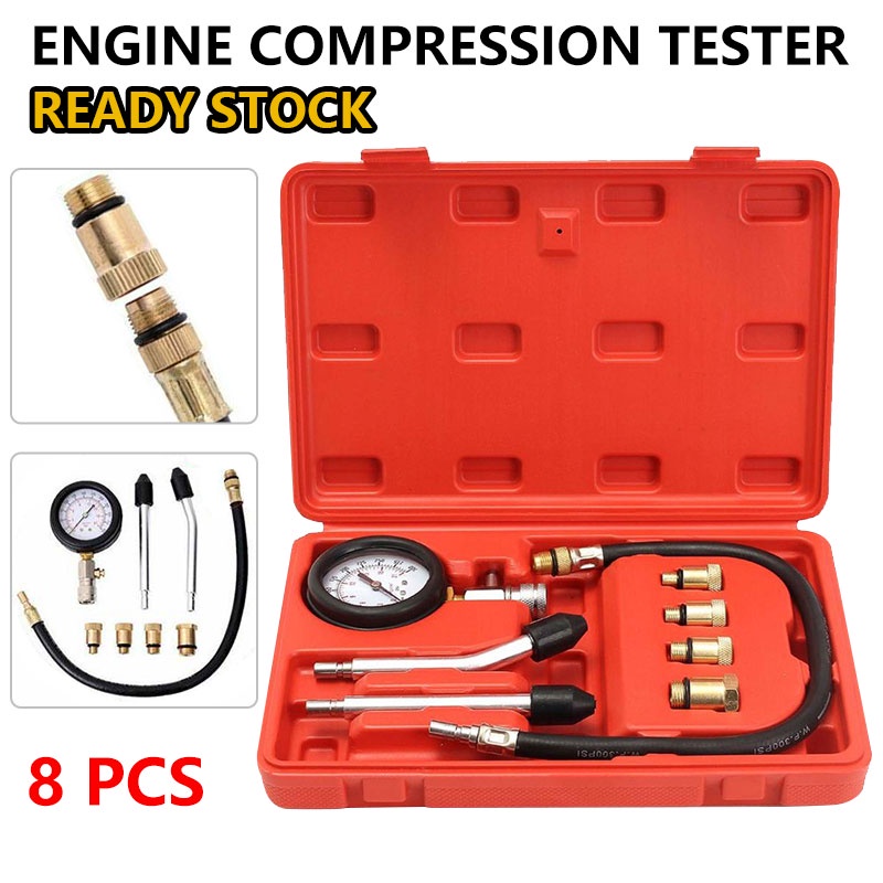 8Pc Automotive Motorcycles Petrol Engine Compression Test Gauge Tester ...