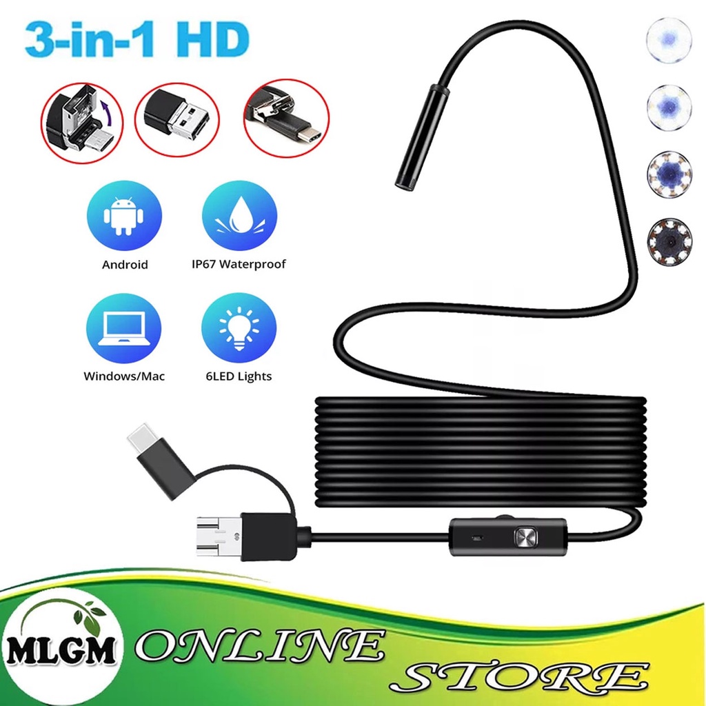 3 in 1 USB Endoscope 3.5M Waterproof Endoscope Industrial Borescope ...