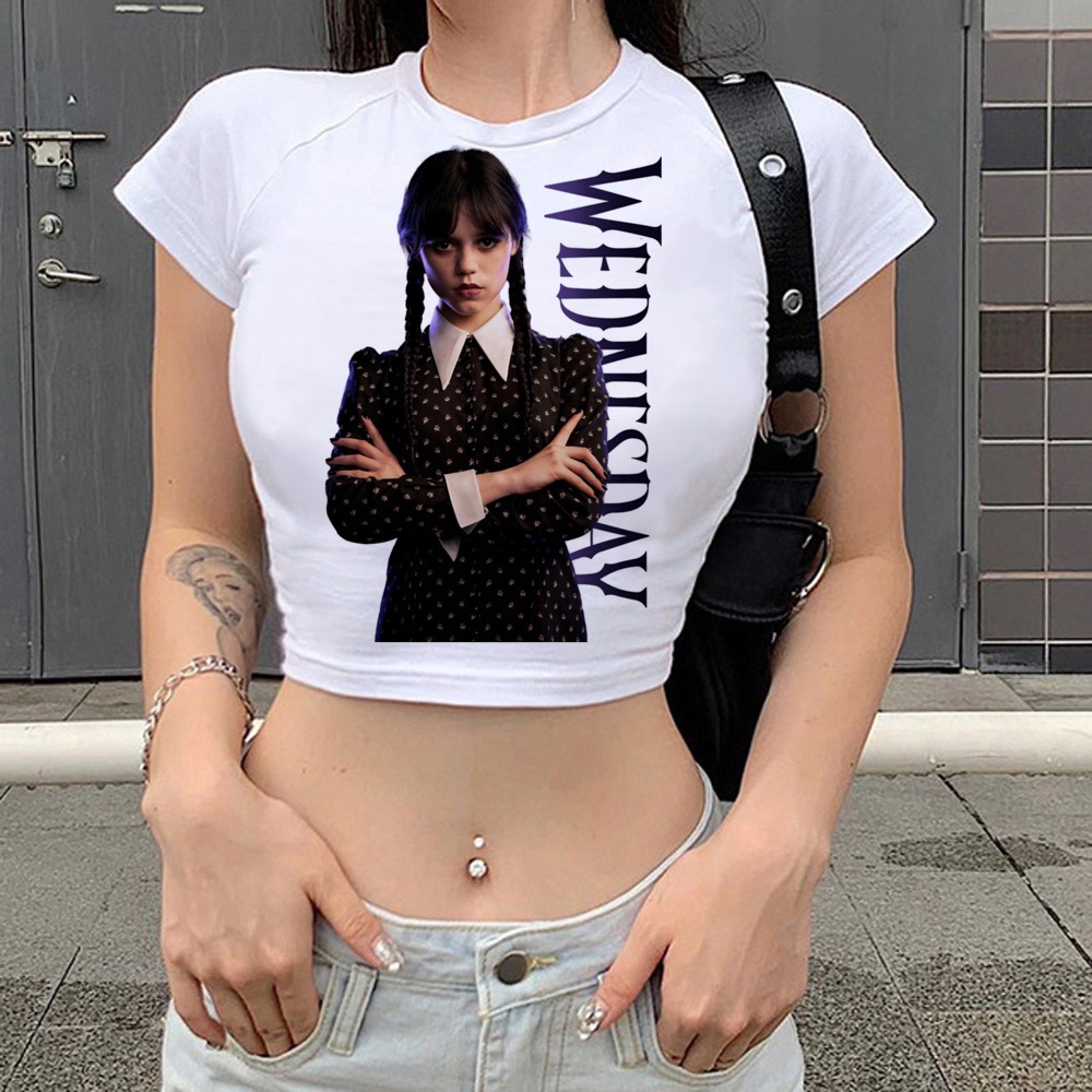 Wednesday Addams Fairycore Cyber Y2k 90s Crop Top Woman Yk2 Kawai