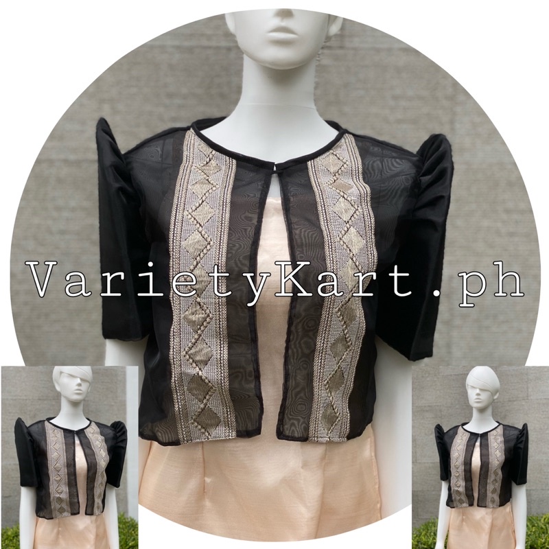 Modern Filipiniana Ethnic Organza Black / Rust Brown | Shopee Philippines