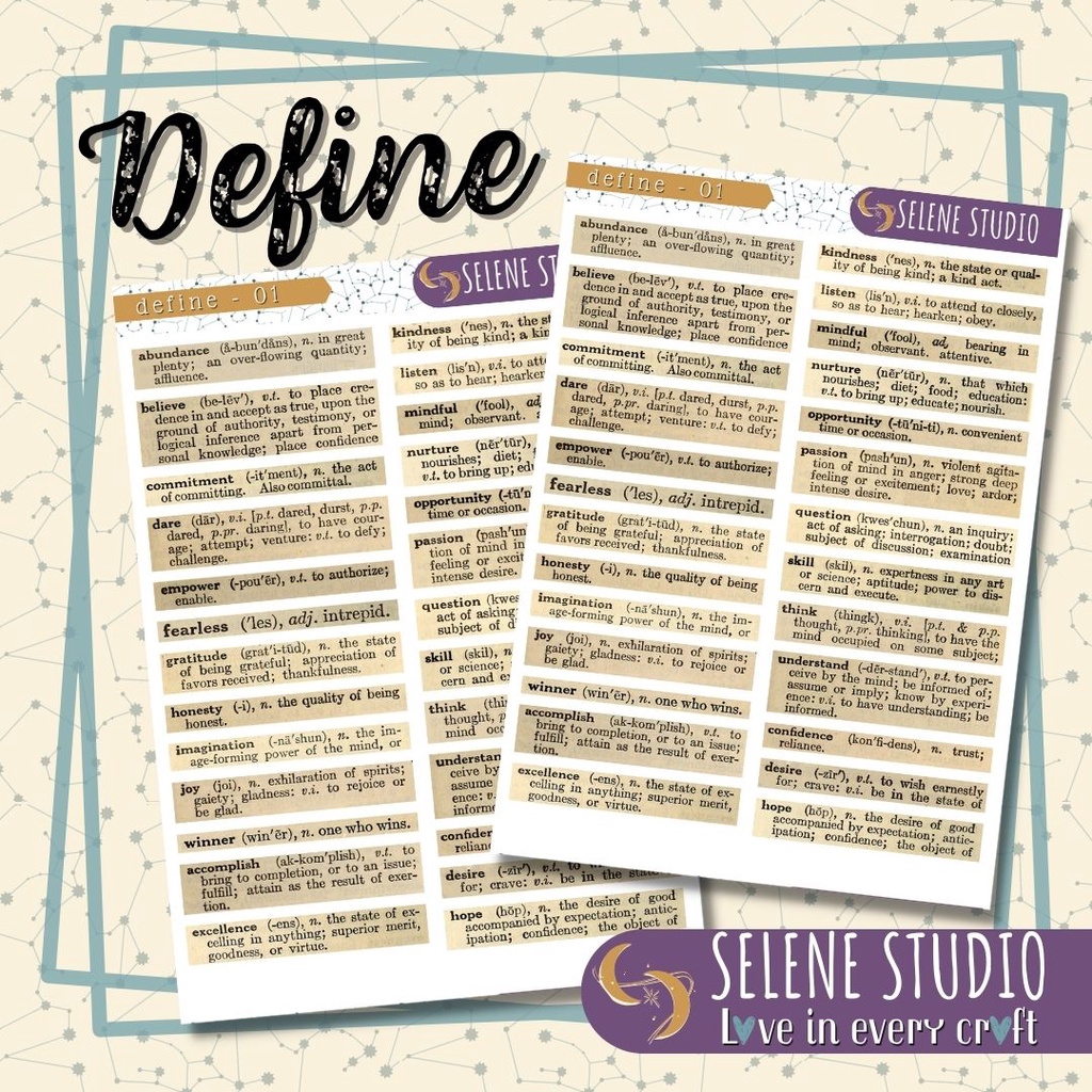 SELENE × DEFINE WORDS KISS CUT STICKER SHEETS | WORDS DICTIONARYVINTAGE ...