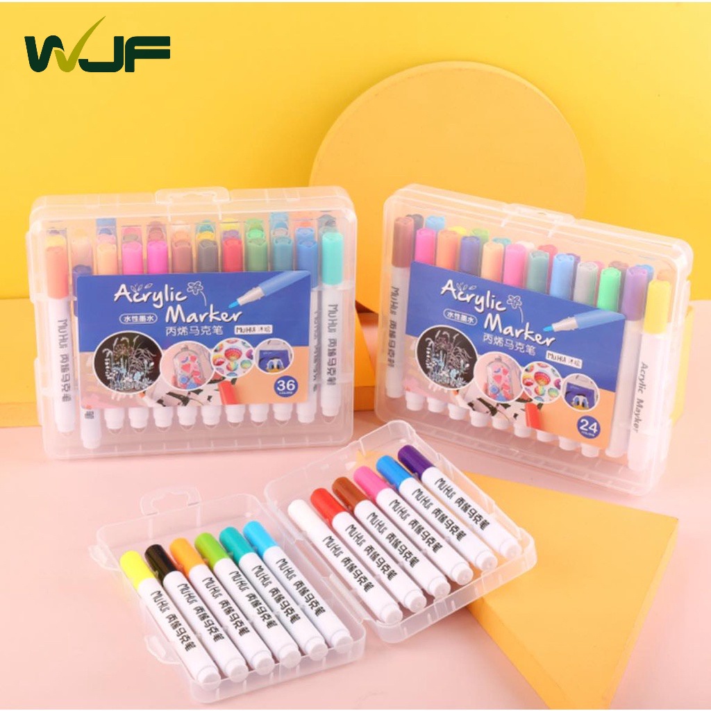 WJF12pcs 24pcs 36pcs Basic Colors Acrylic Permanent Waterproof Marker ...
