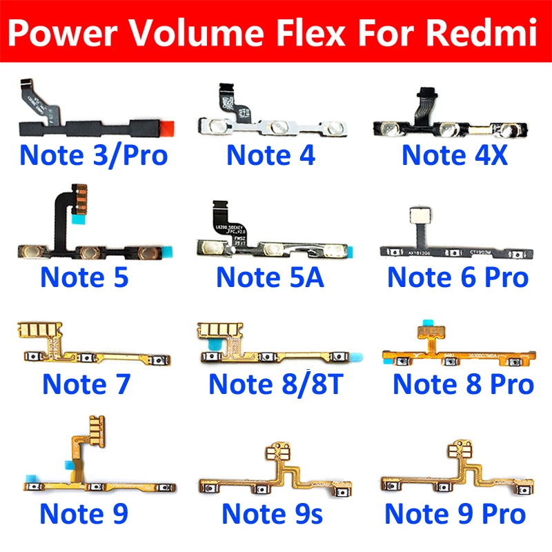 Volume Button Power Switch On Off Button Flex Cable For Xiaomi Redmi Note 3 4 4X 5 5A 6 7 8 8T 9 ...