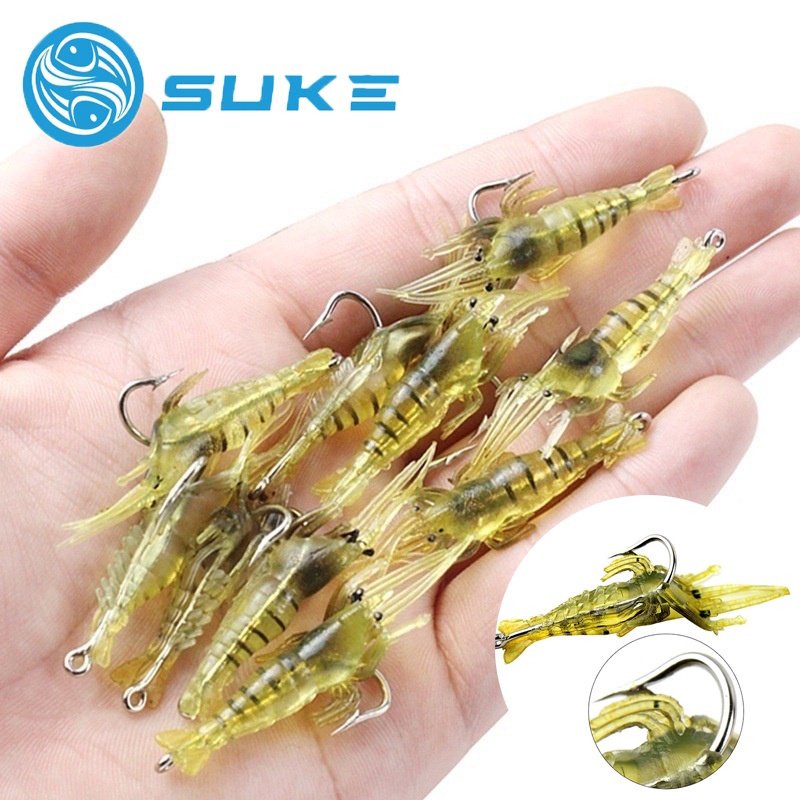 10PCS Luminous Shrimp Lure With Hook Swivel Beads Artificial Silicone Glow Fishing Bait | Shopee ...