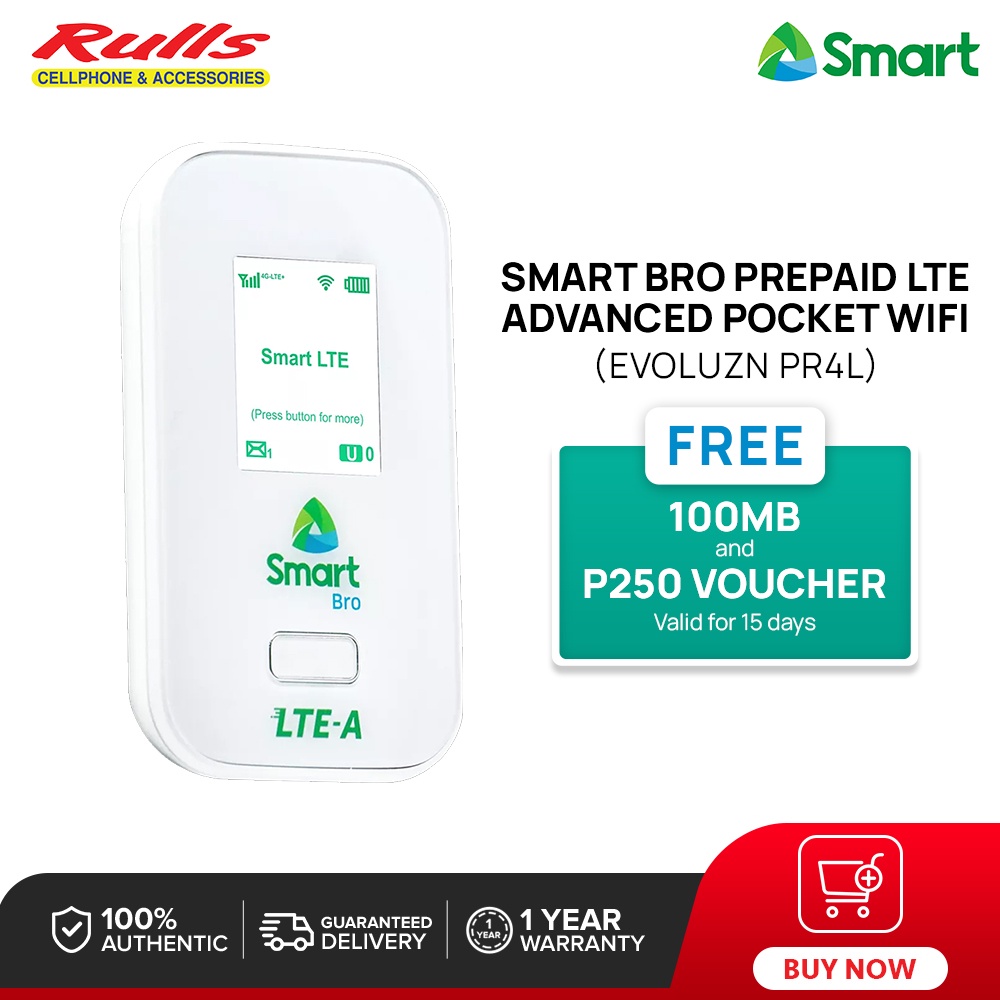 Smart Bro Prepaid LTE Advanced Pocket WiFi (Evoluzn PR4L) with FREE 100MB & P250 Voucher ...