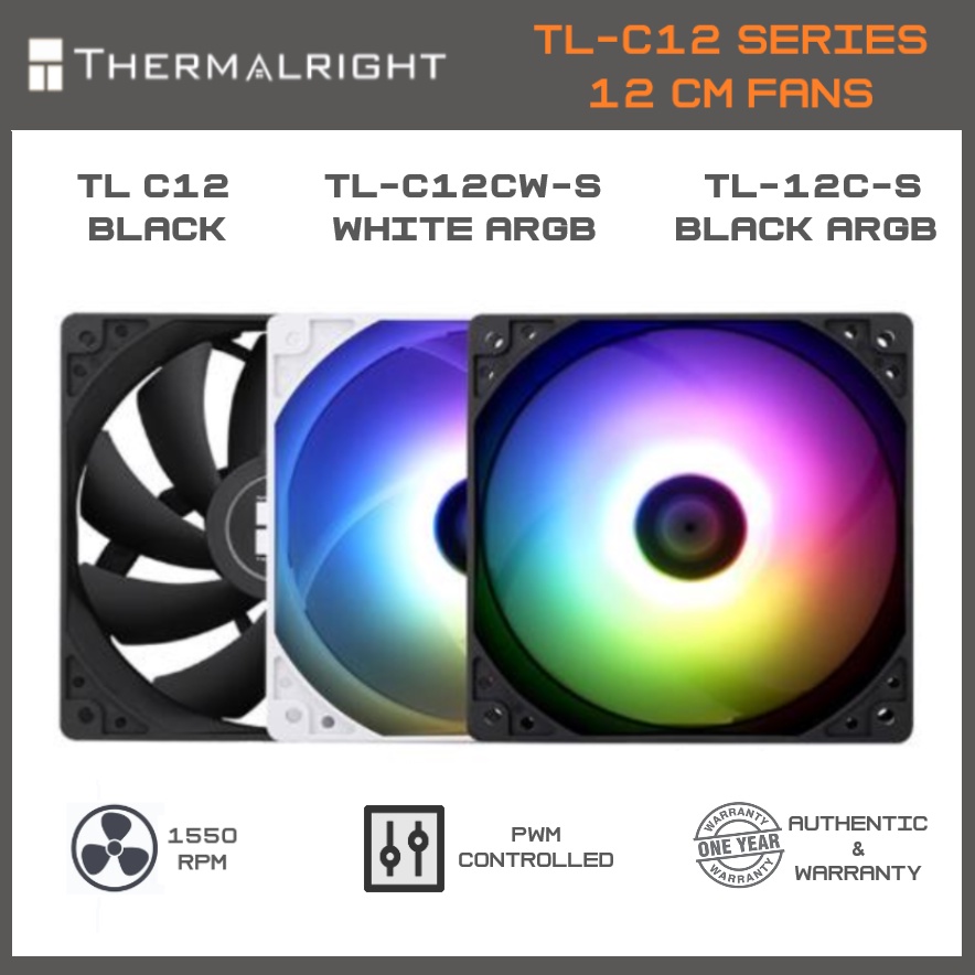 Thermalright TL-C12C CPU Cooling fans. 12cm 1550rpm Fans. Black /White ...
