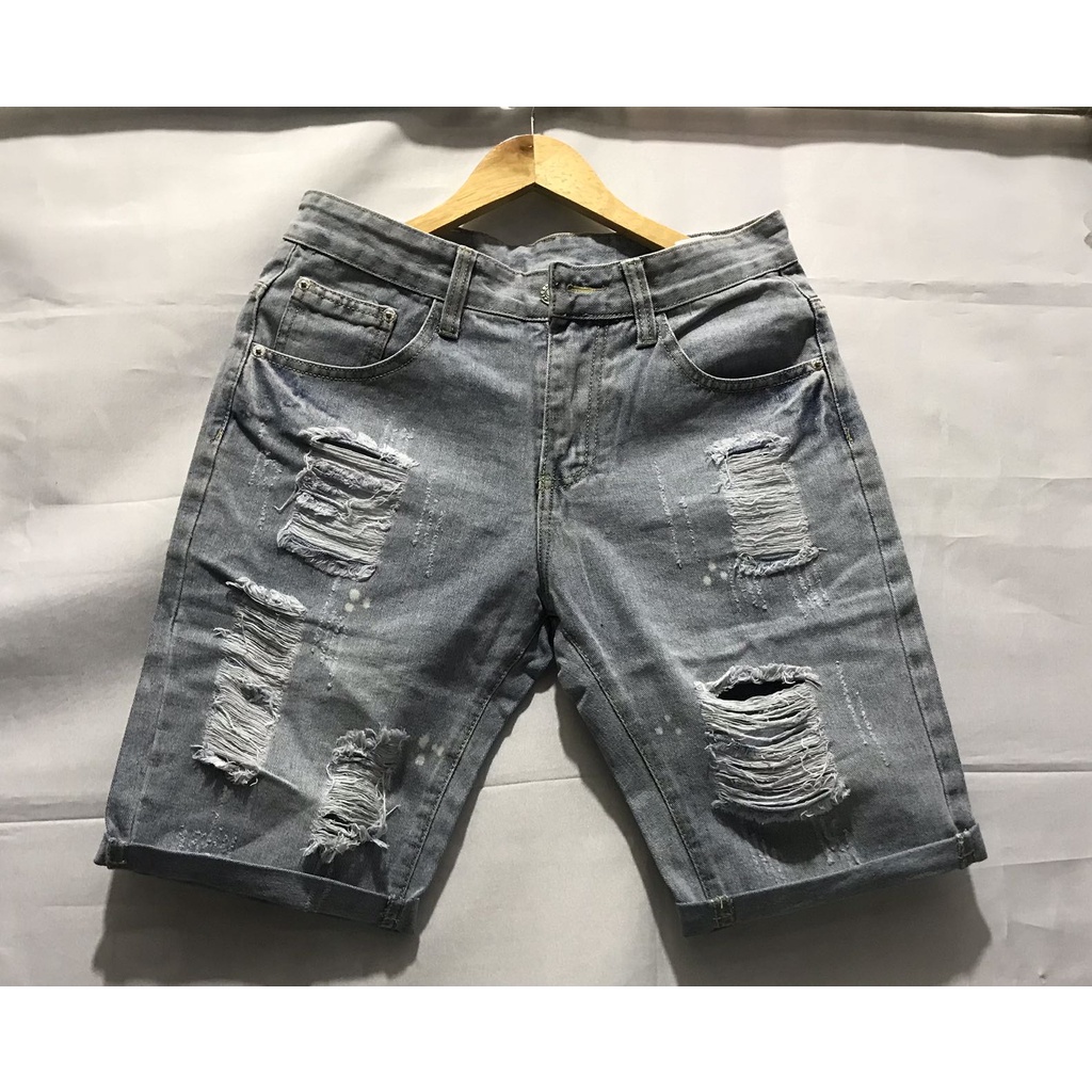 D02# Men's Tattered Maong Shorts Denim Short For Men | Shopee Philippines